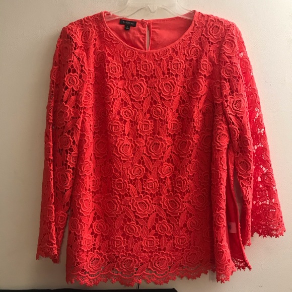 Talbots | Tops | Talbots Coral Lace Overlay Pullover Top Size | Poshmark